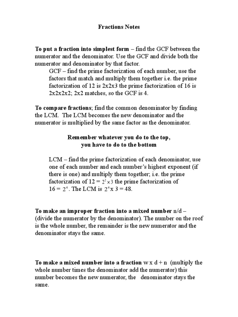 Fractions Notes | PDF | Fraction (Mathematics) | Arithmetic