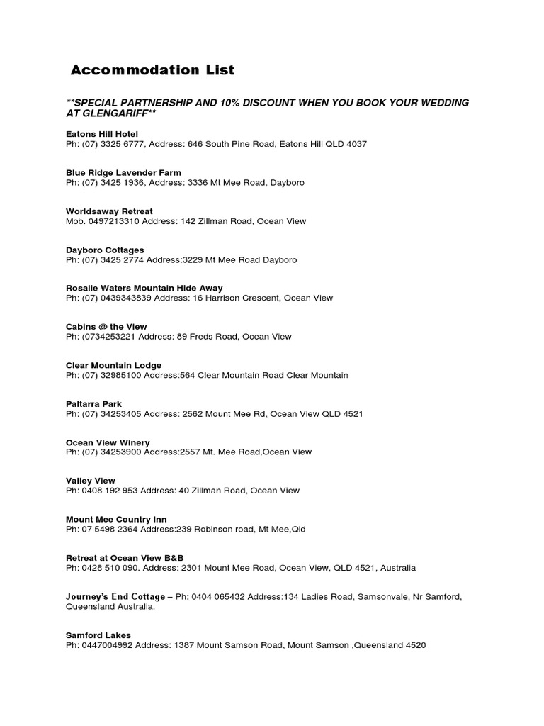 Accommodation List: Special Partnership and 10% Discount When You Book ...