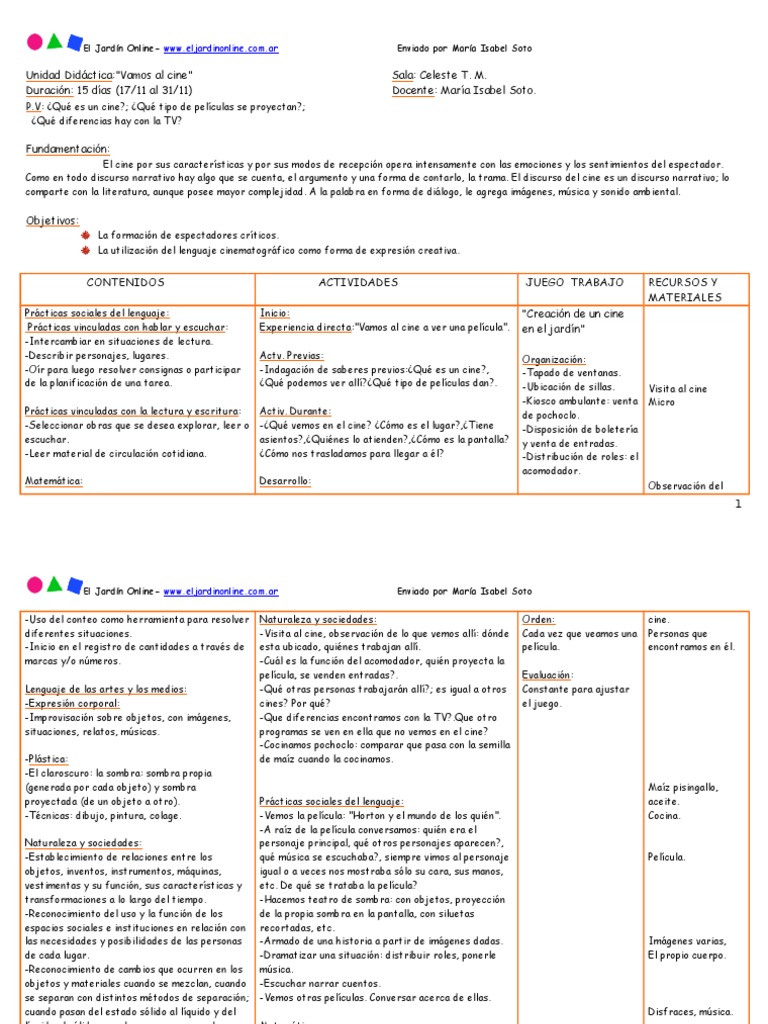 Unidad Didáctica: Vamos al Cine | PDF | Lectura (proceso) | Imagen