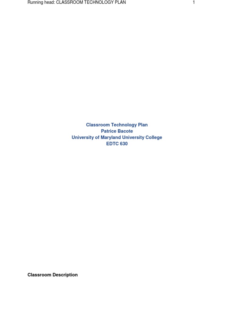 Classroom Technology Plan 1 Pdf Educational Technology Reading