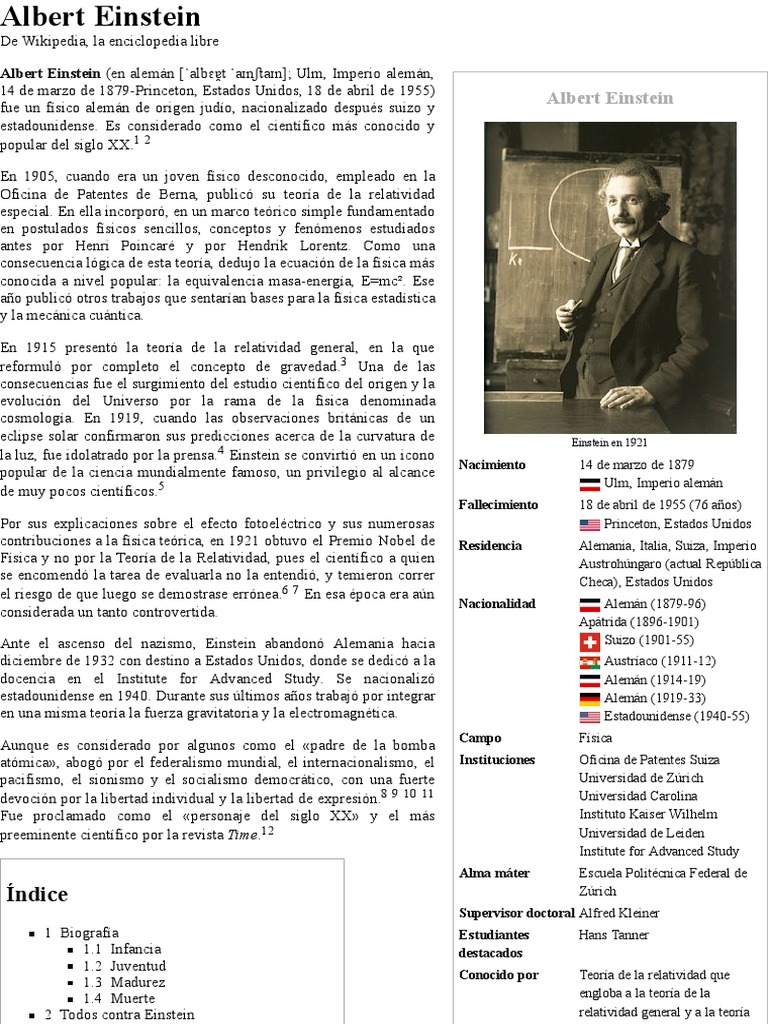 Albert Einstein - Wikipedia, La Enciclopedia Libre | PDF | Albert ... Albert Einstein - Wikipedia, La Enciclopedia Libre | PDF | Albert ...