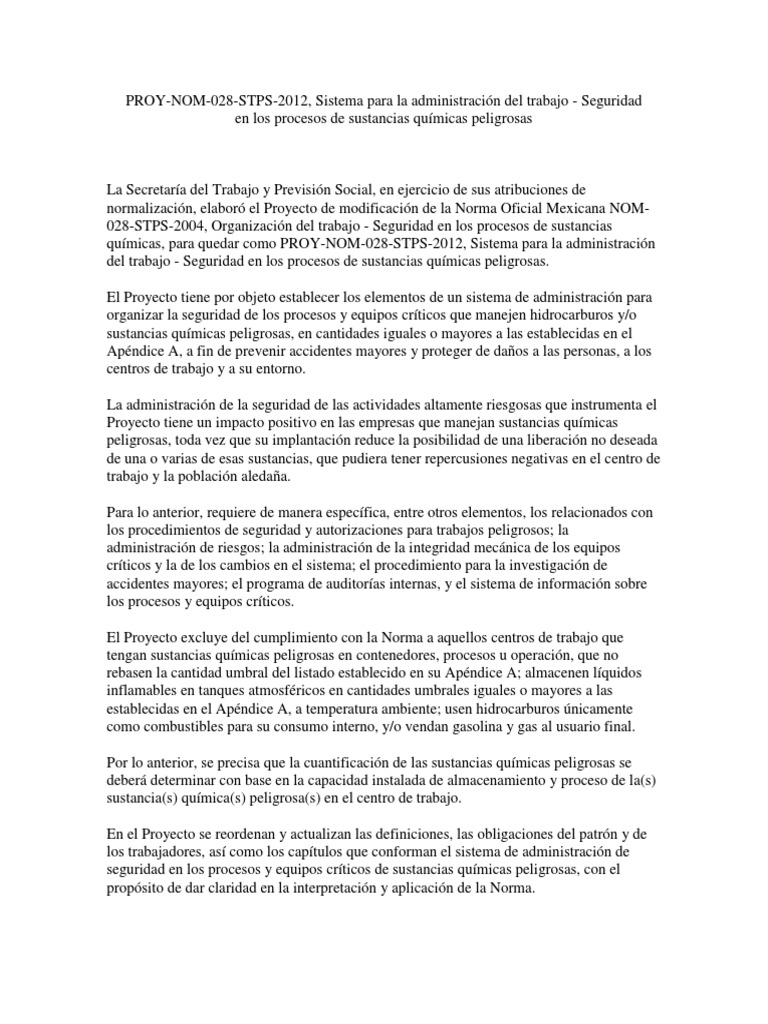 Resumen de la Norma 028-STPS-2012 | PDF | Salud y bienestar | Medicina