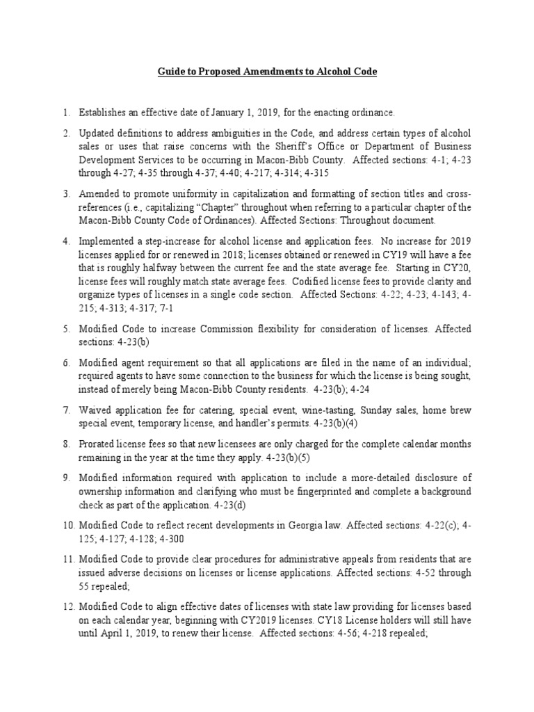 Guide To Proposed Alcohol Code Revisions 10-31-18 Version | PDF ...