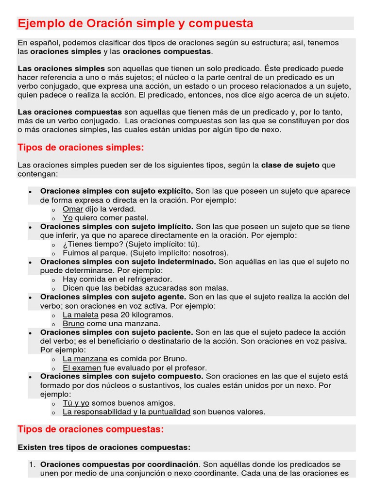 Oraciones Simples Y Oraciones Compuestas 150 Ejemplos CRÍTICOS LENGUA