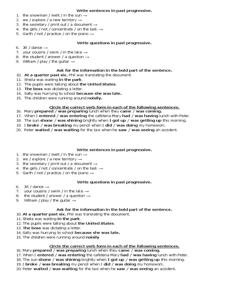 Write Sentences in Past Progressive | PDF | Leisure
