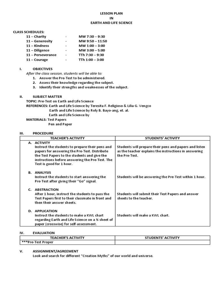 Earth and Life Science Lesson Plan | PDF | Lesson Plan | Quality Of Life
