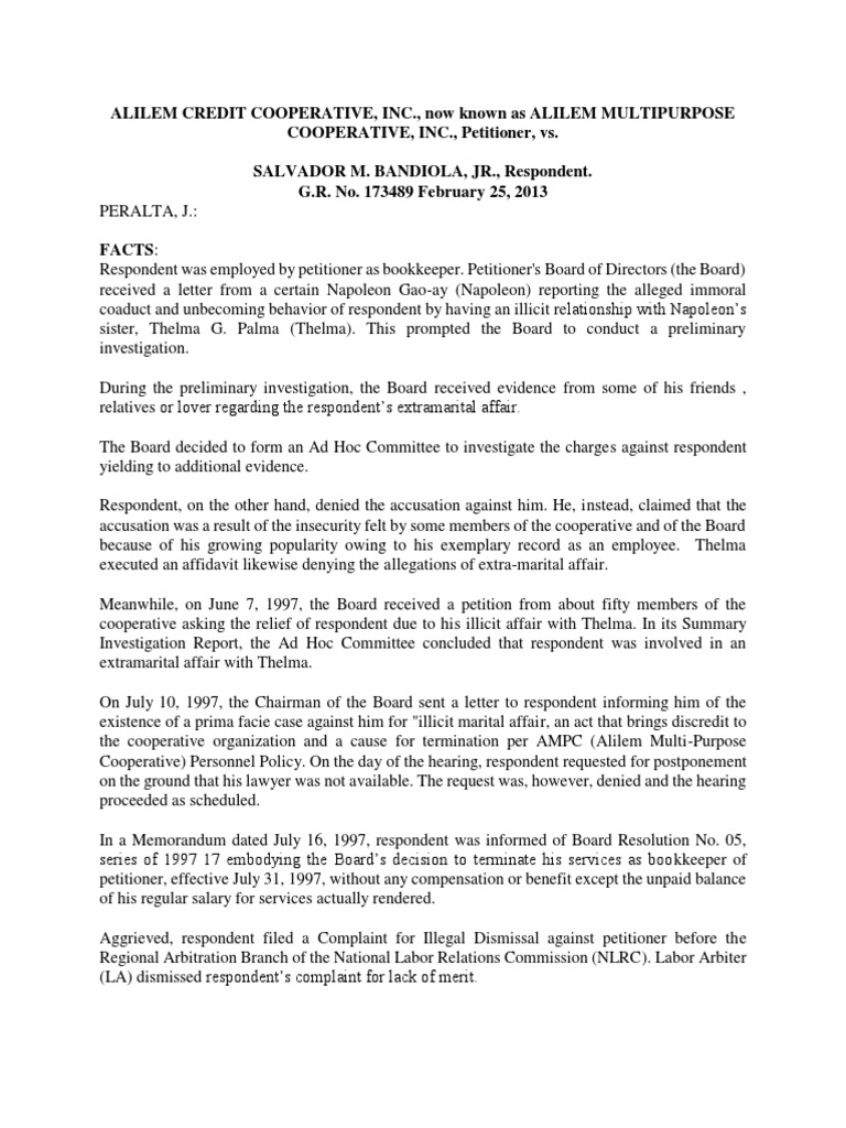 Alilem Credit Cooperative v. Bandiola G.R. No. 173489, February 25, 2013 PDF | PDF | Complaint ...