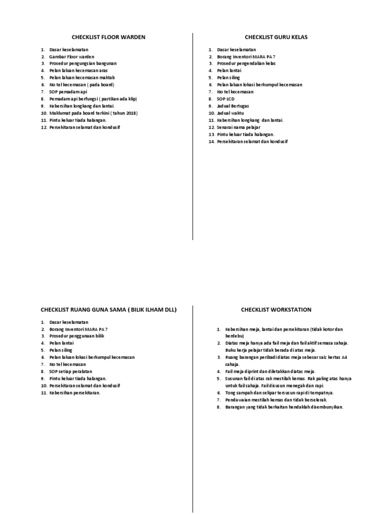 Checklist Tugas Floor Warden | PDF