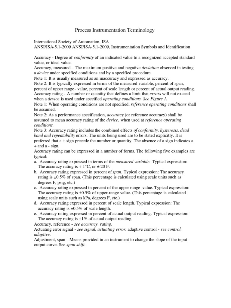 Process Instrumentation Terminology | PDF