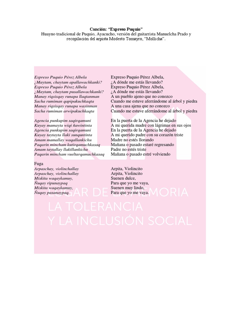 Canción Expreso Puquio | PDF
