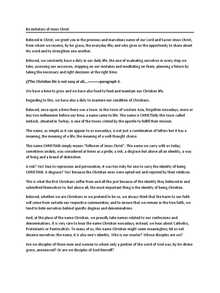 Be Imitators of Jesus Christ | PDF | Jesus | Faith