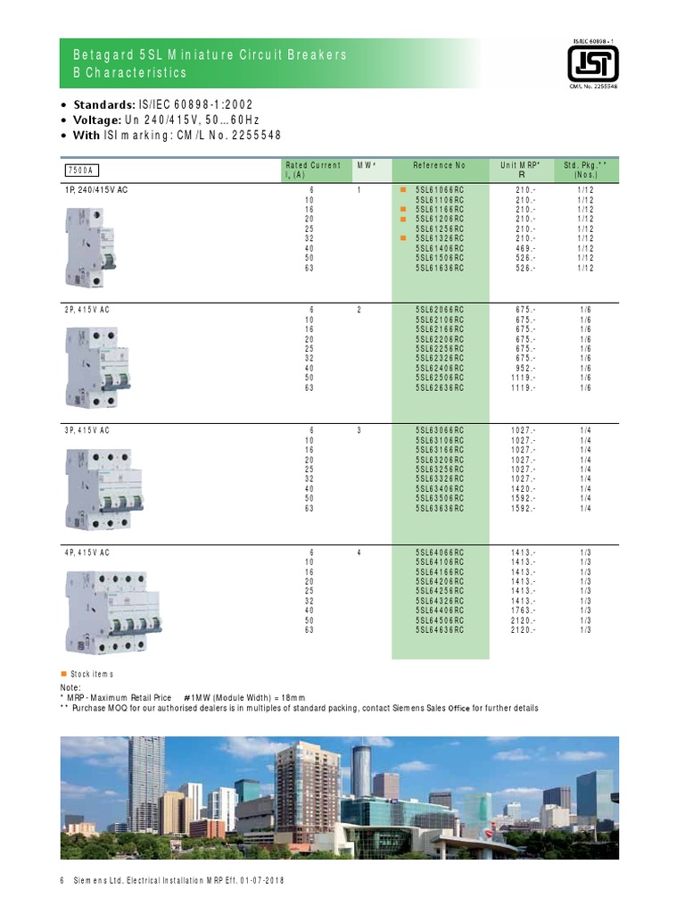 Di MCB DB Pricelist01!07!2018 | PDF | Electric Power | Components