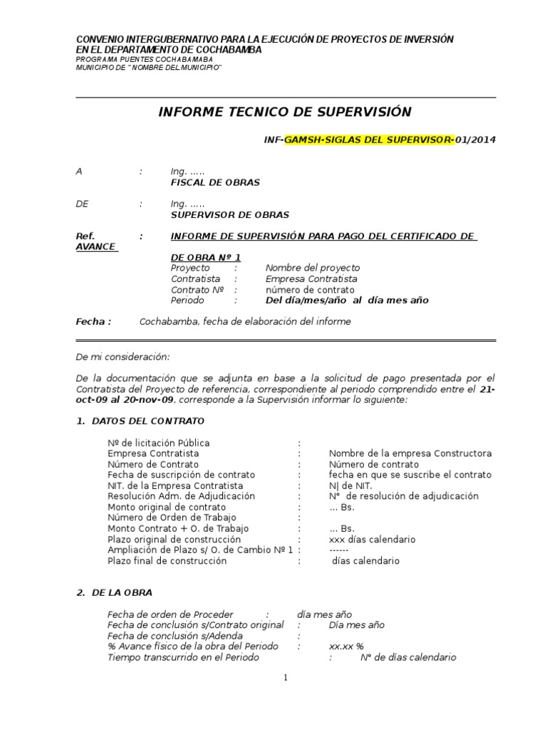 Modelo de Informe de Supervisión | PDF | Hormigón | Naturaleza