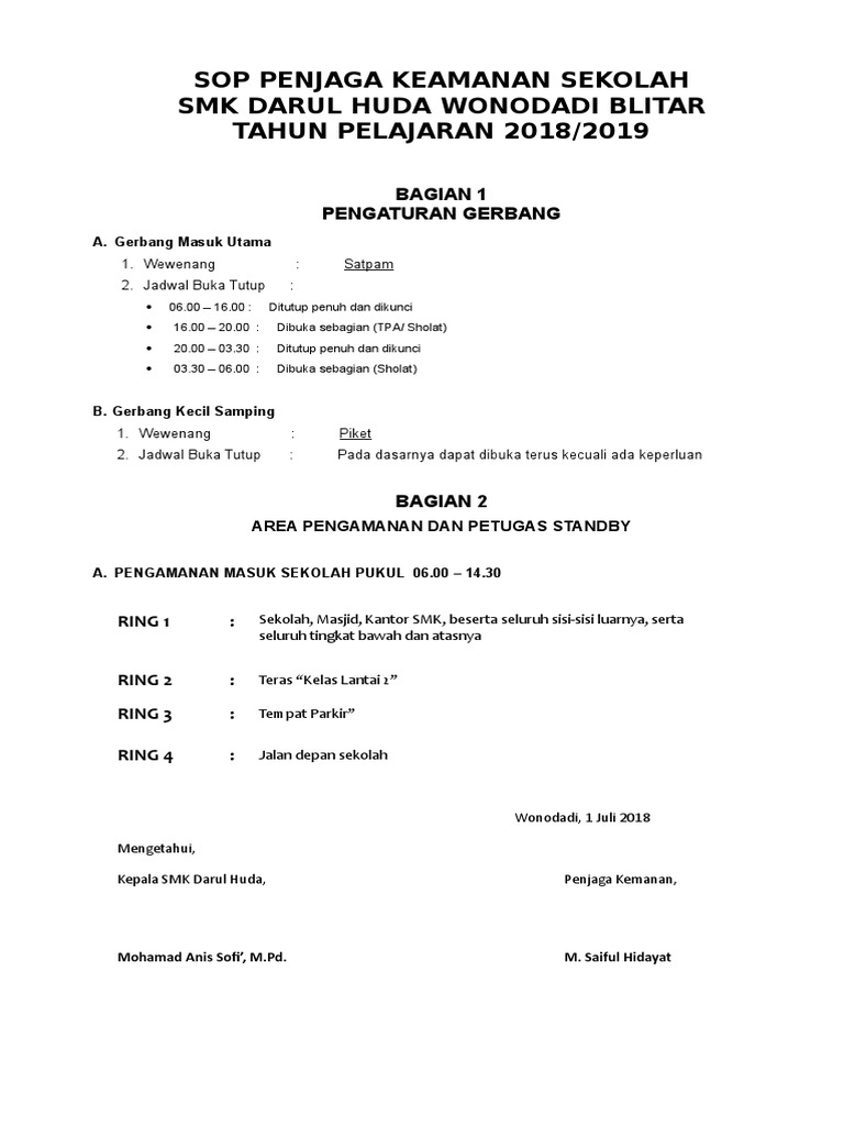 Sop Penjaga Keamanan Sekolah | PDF