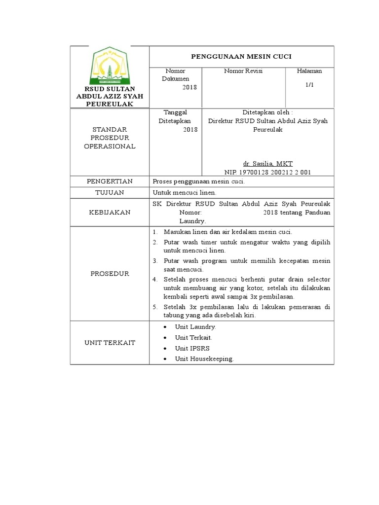 Sop Penggunaan Mesin Cuci | PDF