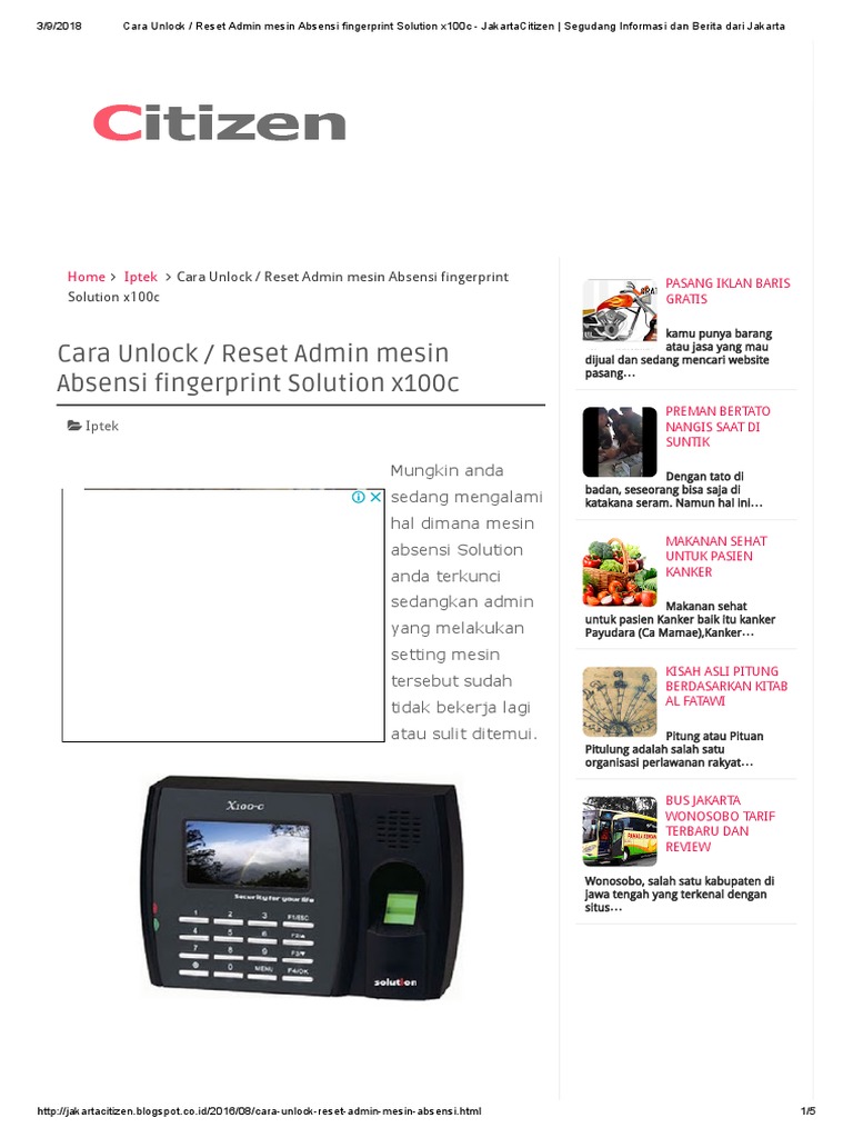 Cara Unlock - Reset Admin Mesin Absensi Fingerprint Solution x100c ...