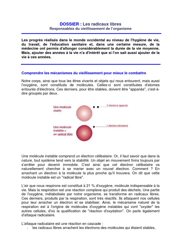 Radicaux libres : mécanismes et dangers | PDF | Radical (chimie) | Oxygène