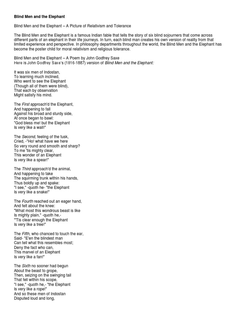 Blind Men and The Elephant | PDF | Elephant | Visual Impairment