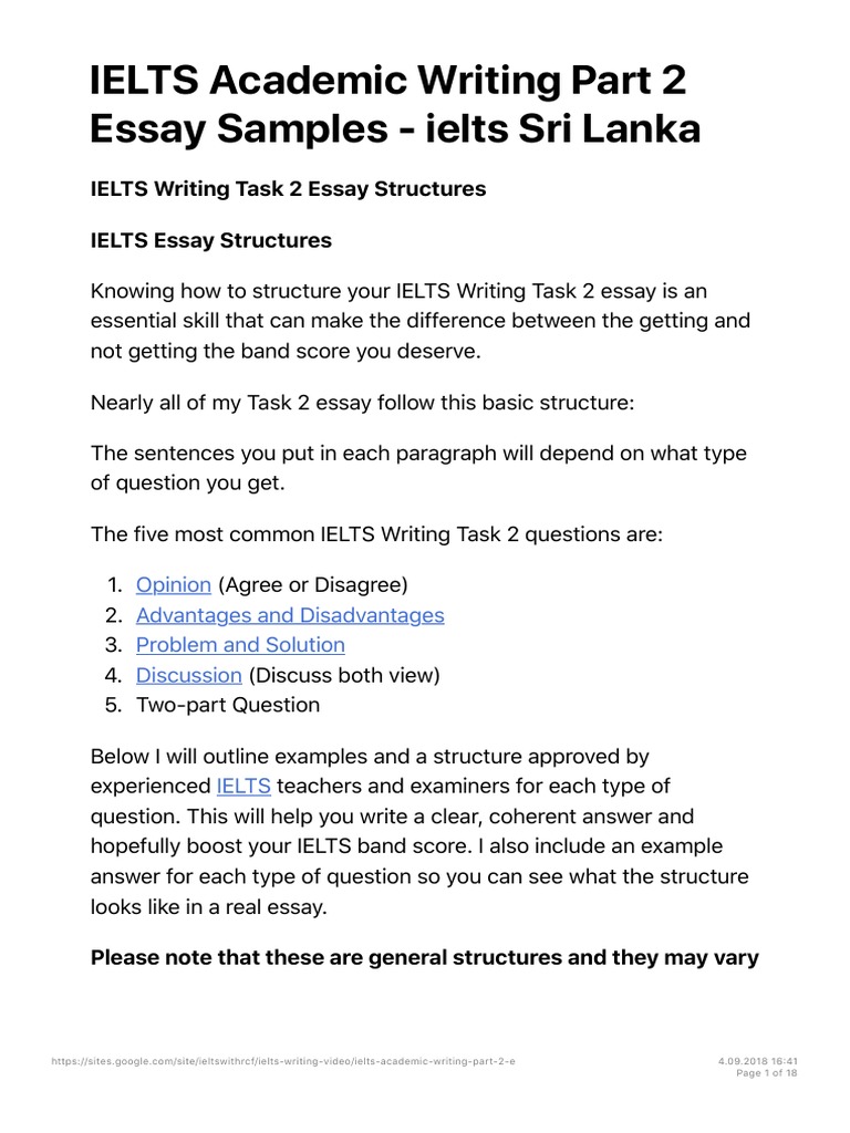 IELTS Academic Writing Part 2 Essay Samples - Ielts Sri Lanka | PDF ...
