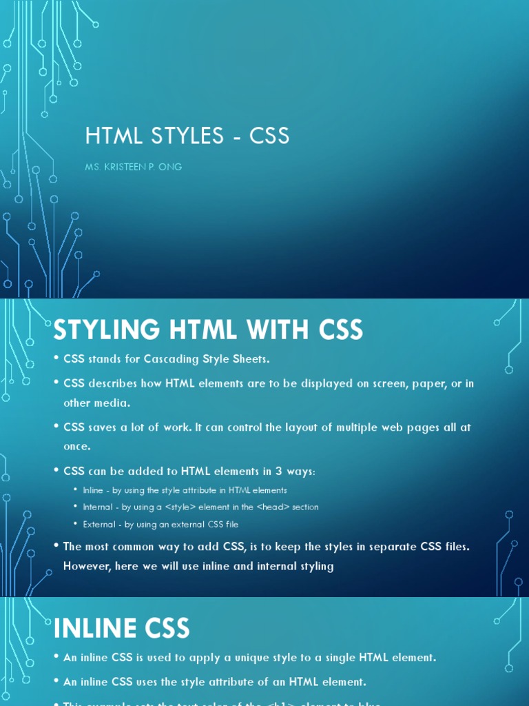 HTML Styles - CSS: Ms. Kristeen P. Ong | PDF | Cascading Style Sheets ...
