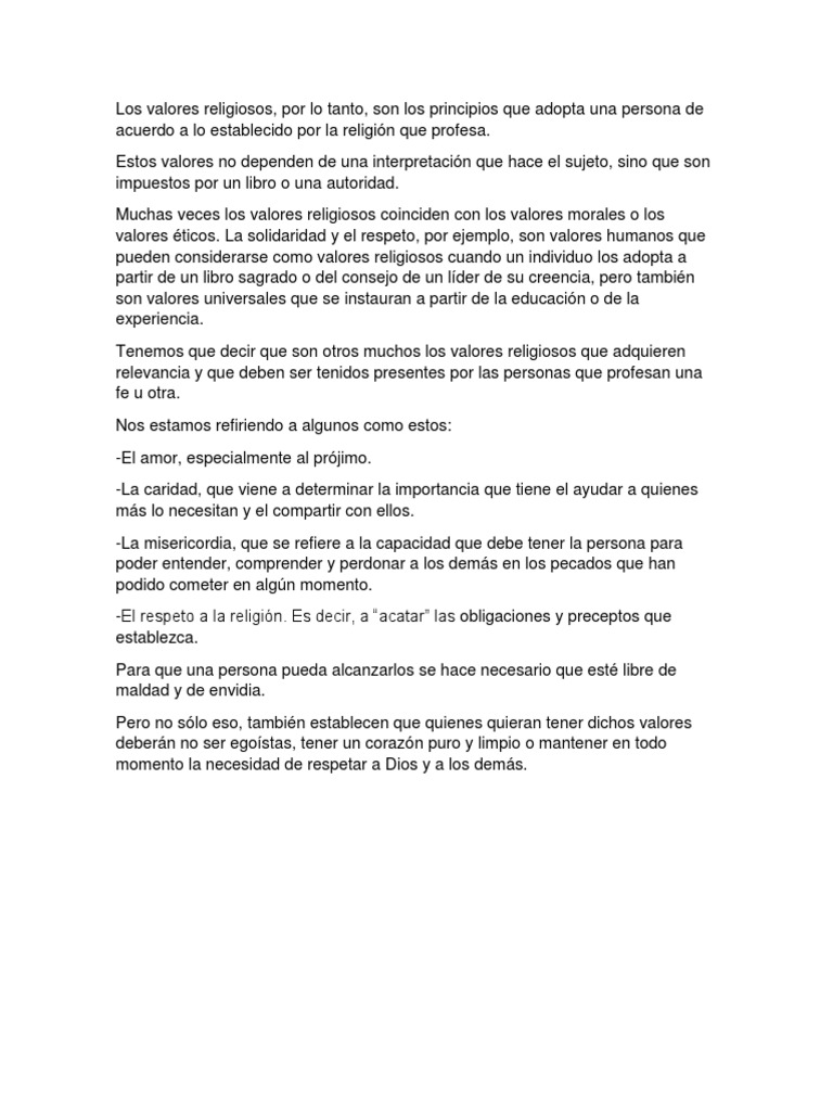 Ejemplos y Concepto de Valores Religiosos | PDF