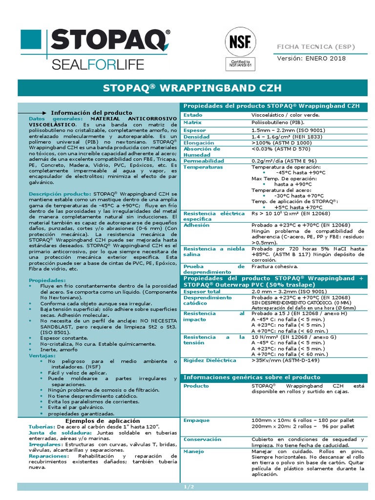 Ficha Tecnica STOPAQ Wrappingband CZH 2018 | PDF | Revestimiento ...