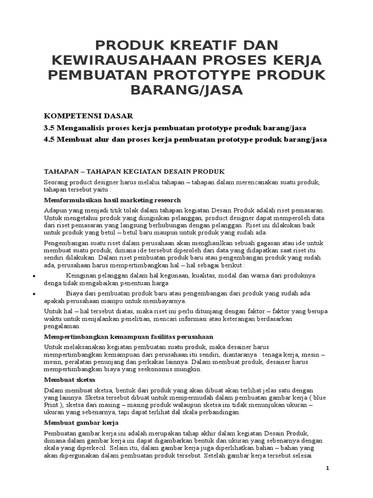 05-Proses Kerja Pembuatan Prototype Produk Barang Atau Jasa | PDF