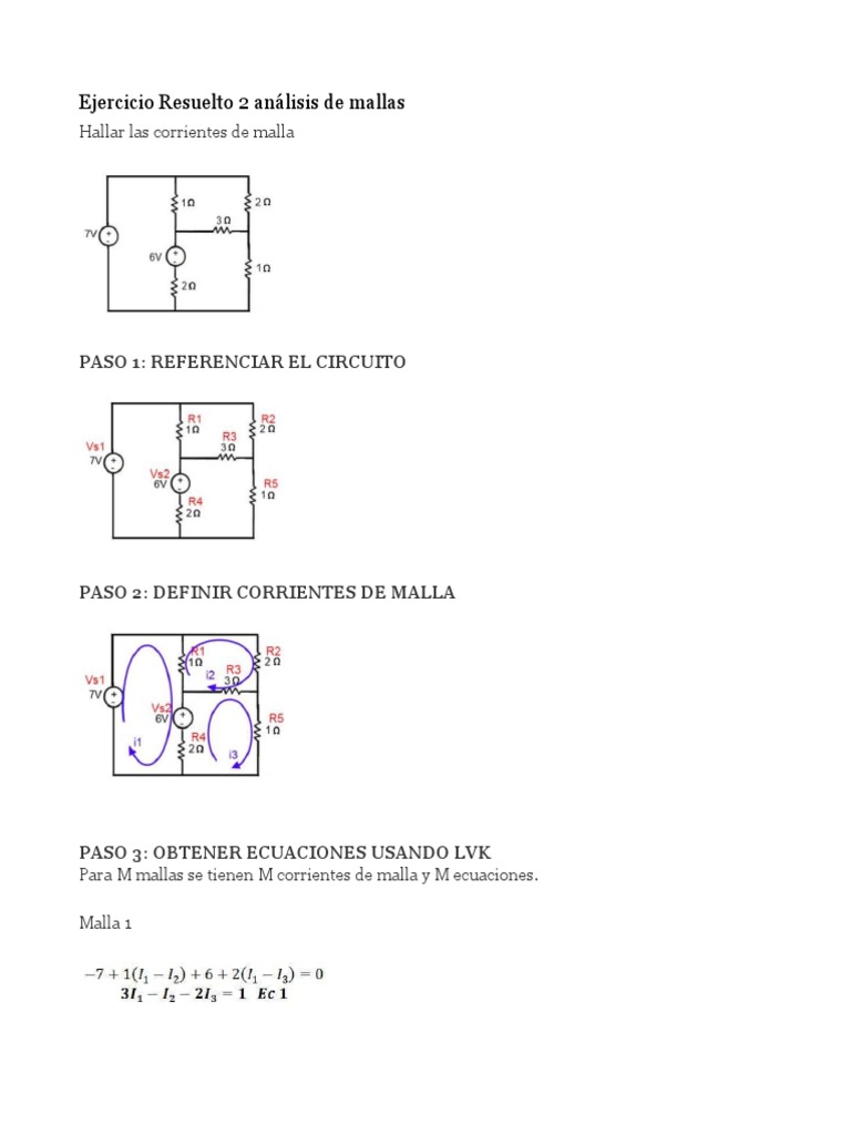 Ejercisio Resuelto 2 (Analisis Metodo de Mallas) | PDF