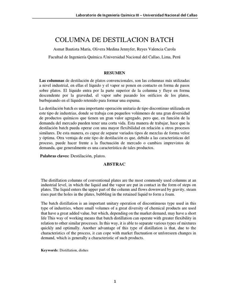 Destilación Batch | PDF | Destilación | Líquidos