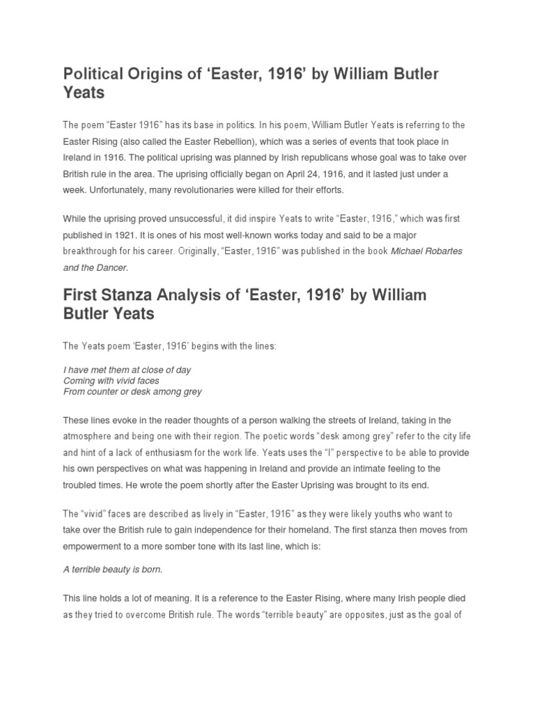 Easter 1916 Summary | PDF