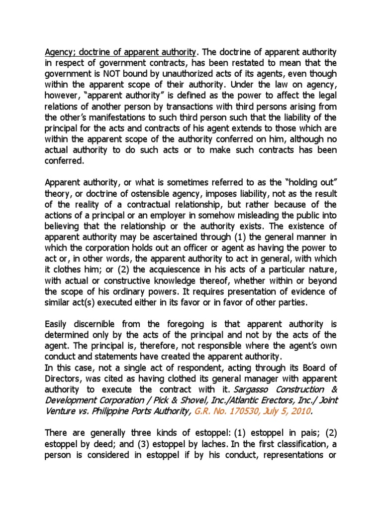 Doctrine of Apparent Authority | PDF | Law Of Agency | Estoppel