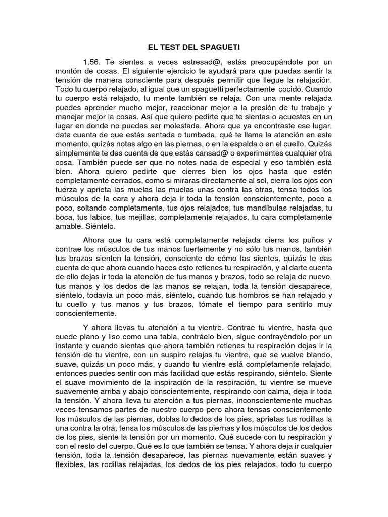 Transcripción Del Test Del Spaguetti | PDF | Músculo | Ocio