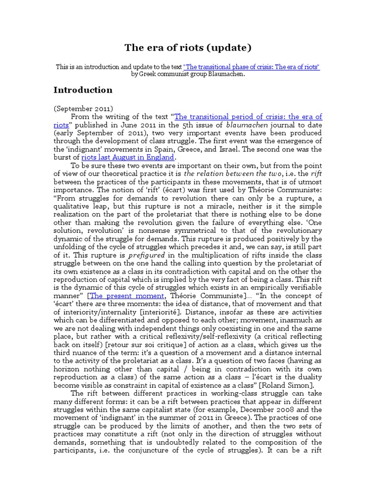 The Era of Riots | PDF | Capitalism | Class Conflict