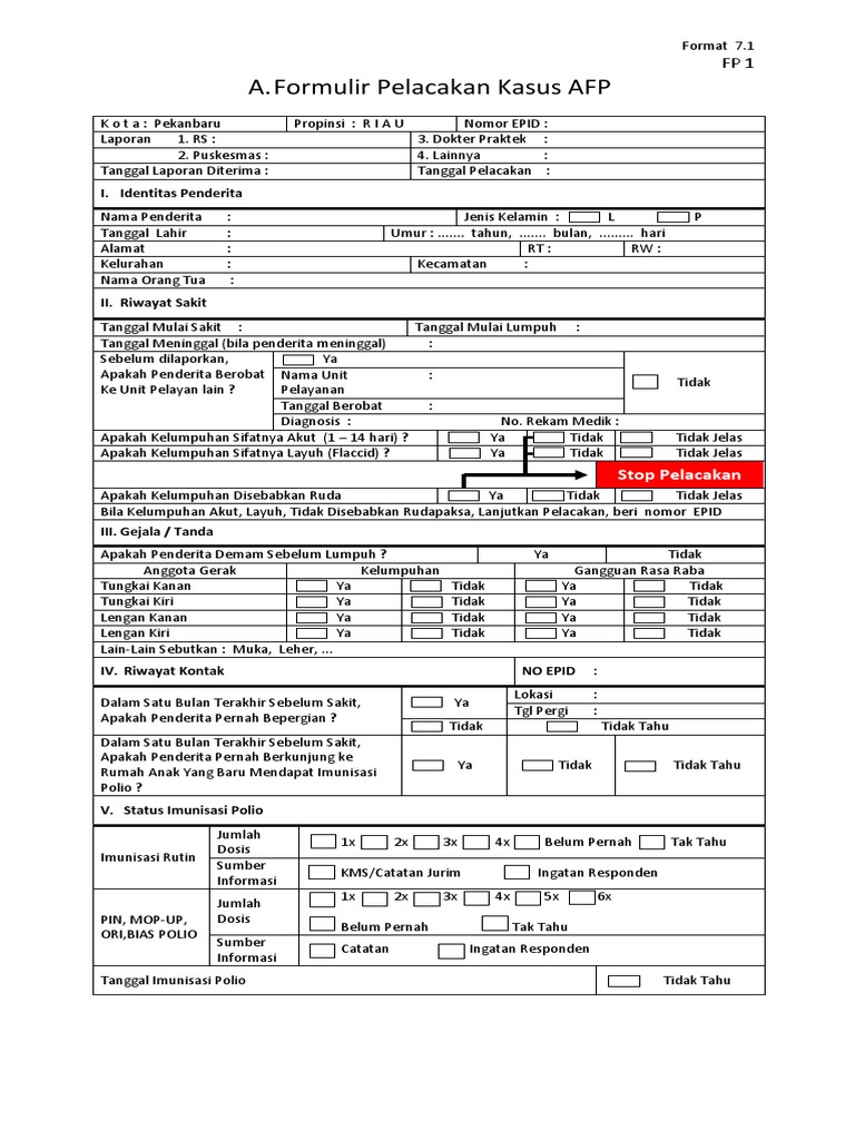 Formulir Pelacakan Kasus AFP | PDF