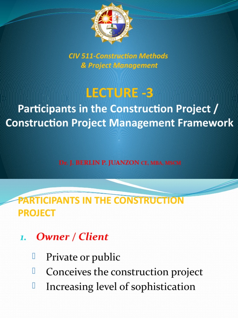 Lecture 3 - Participants in The Construction Project | PDF | Project ...