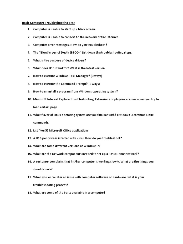 Basic Computer Troubleshooting Test | PDF | Microsoft Windows | Computing