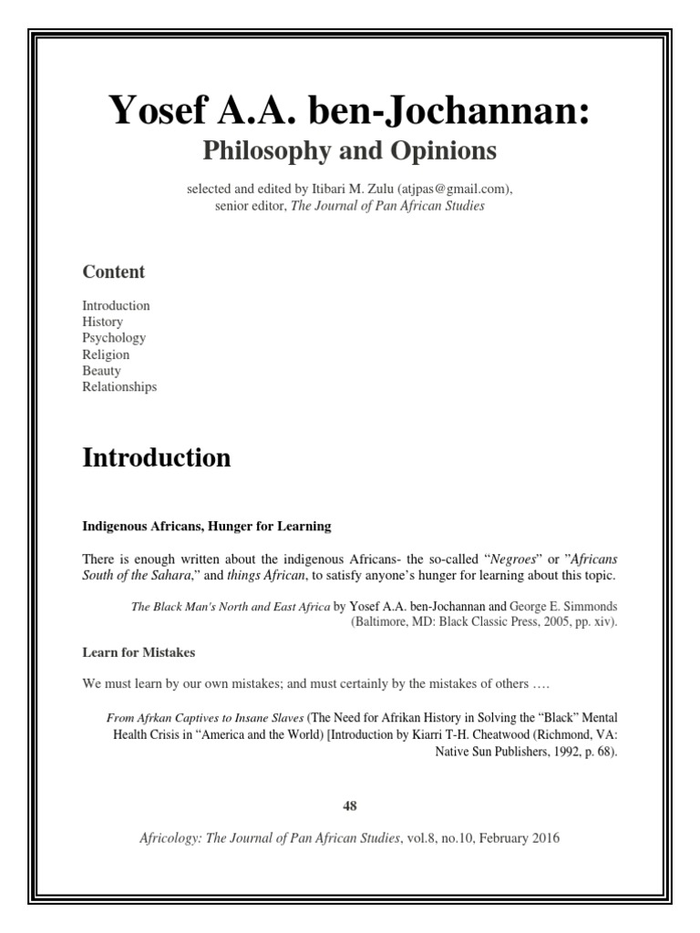 Yosef A.A. Ben-Jochannan: Philosophy and Opinions | PDF | Black People ...