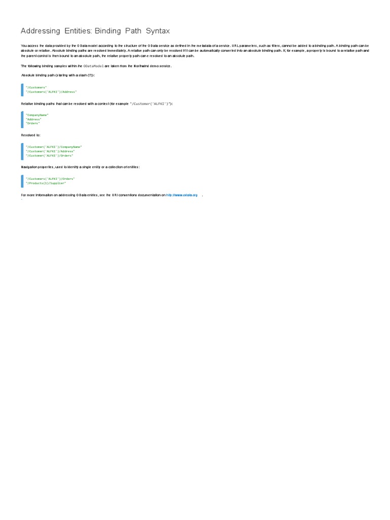 OData Binding Path Syntax Explained | PDF | Computers