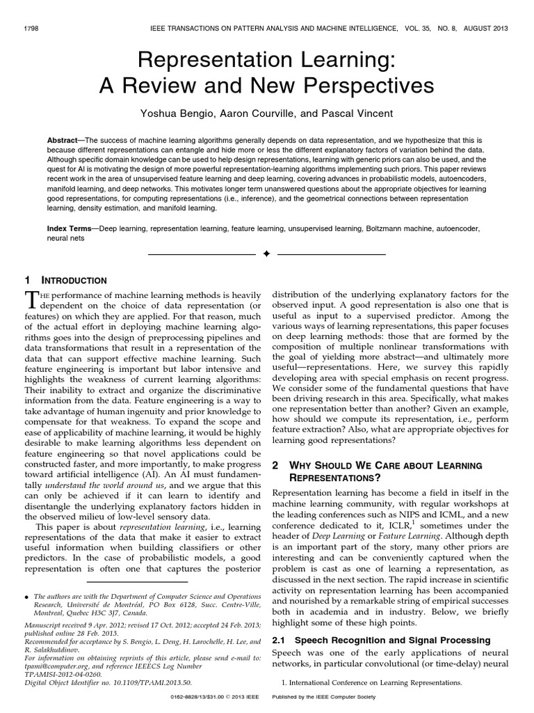 IEEE Representation Learning PDF | PDF | Artificial Neural Network | Machine Learning