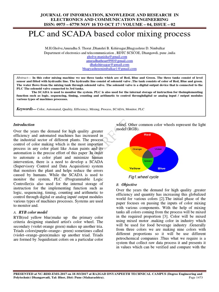 PLC and SCADA Based Color Mixing Process | PDF | Programmable Logic ...