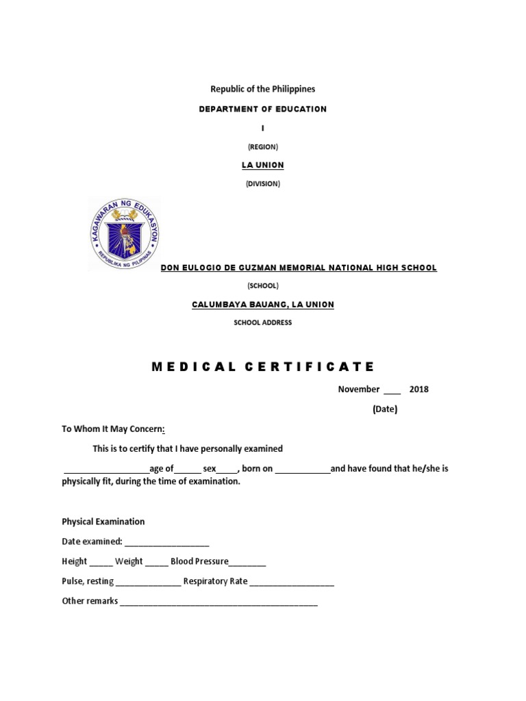 Medical Certificate | PDF