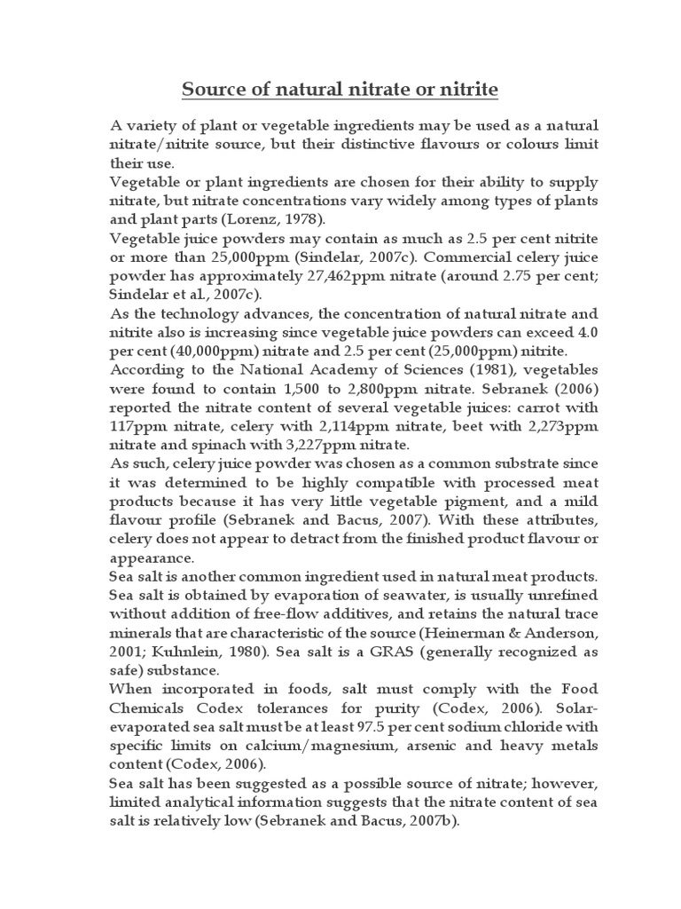 Nitrite Containing Vegetables | PDF | Curing (Food Preservation) | Nitrate