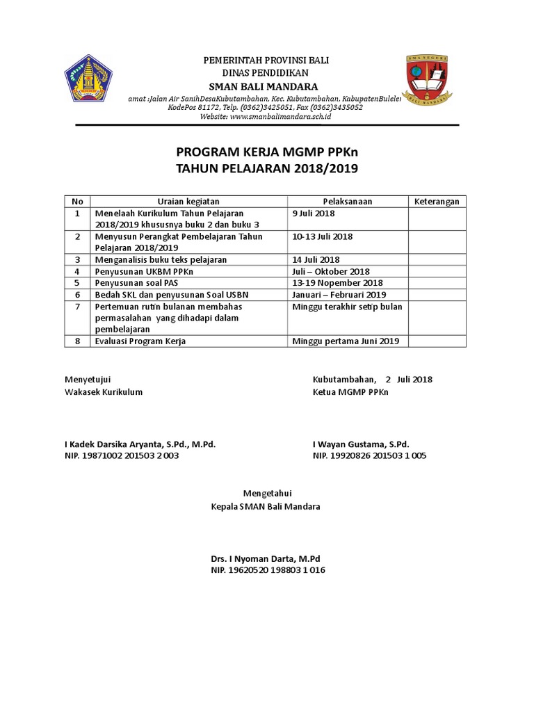 Program Kerja MGMP PPKN | PDF