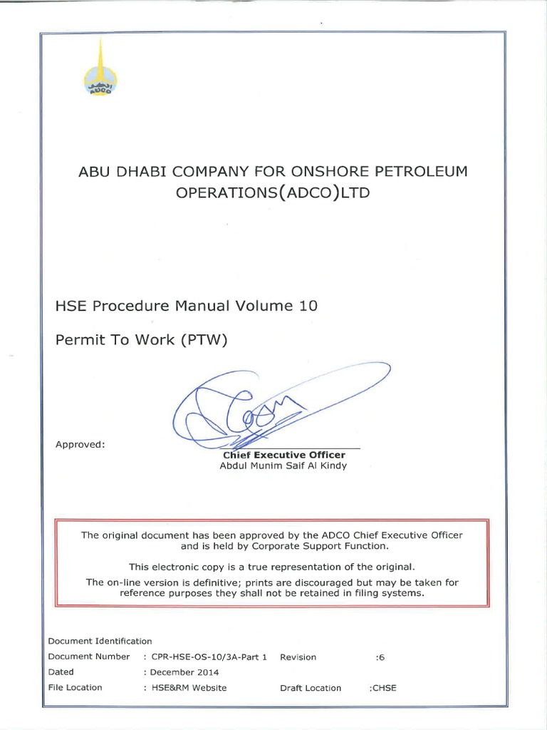 1.PTW Procedure PDF | PDF | Safety | High Voltage