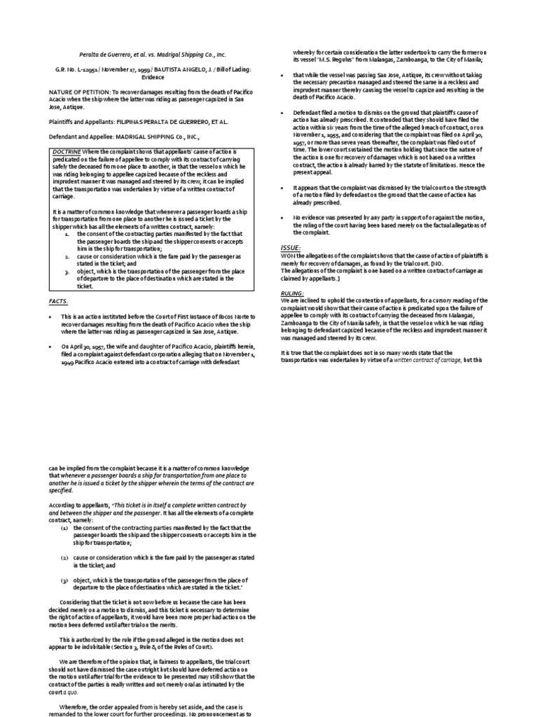 Peralta de Guerrero, Et Al. vs. Madrigal Shipping Co., Inc. - Jannsen ...