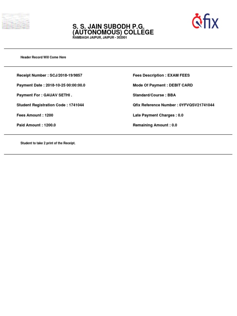 Qfix-Payment-Receipt-Exam Fees PDF | PDF