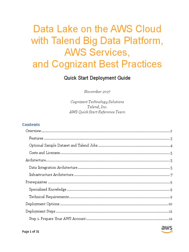 Data Lake On The Aws Cloud With Talend Big Data Platform | PDF | Amazon Web Services | Apache Hadoop