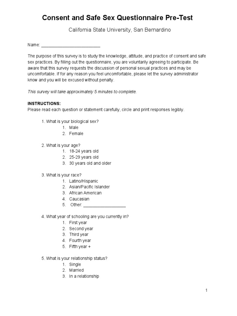 Consent and Safe Sex Survey Guide | PDF | Human Sexual Activity | Safe Sex