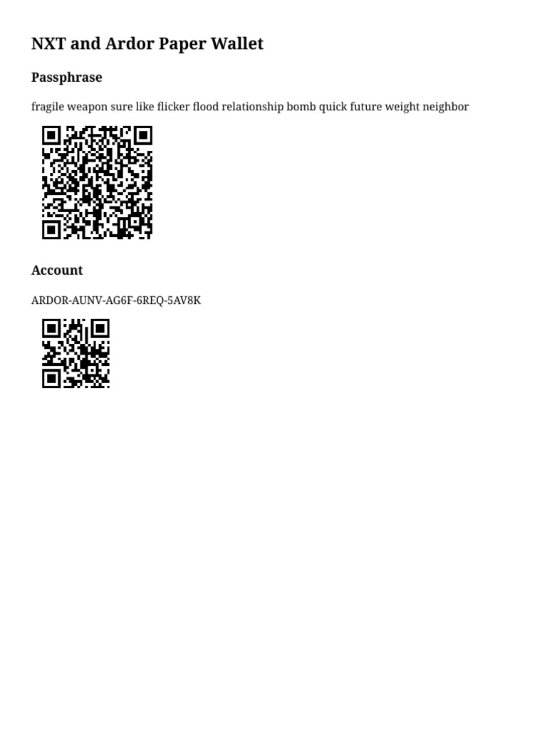 NXT & Ardor Paper Wallet Guide | PDF