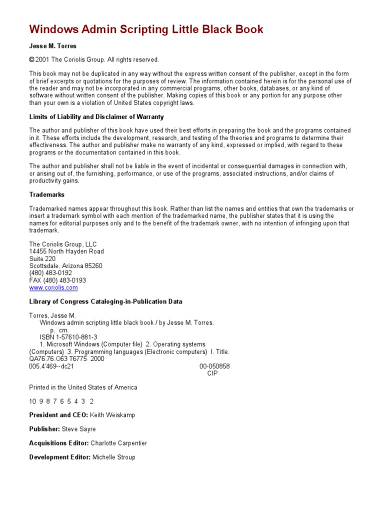 Windows Admin Scripting Little Black Book | PDF | Command Line ...